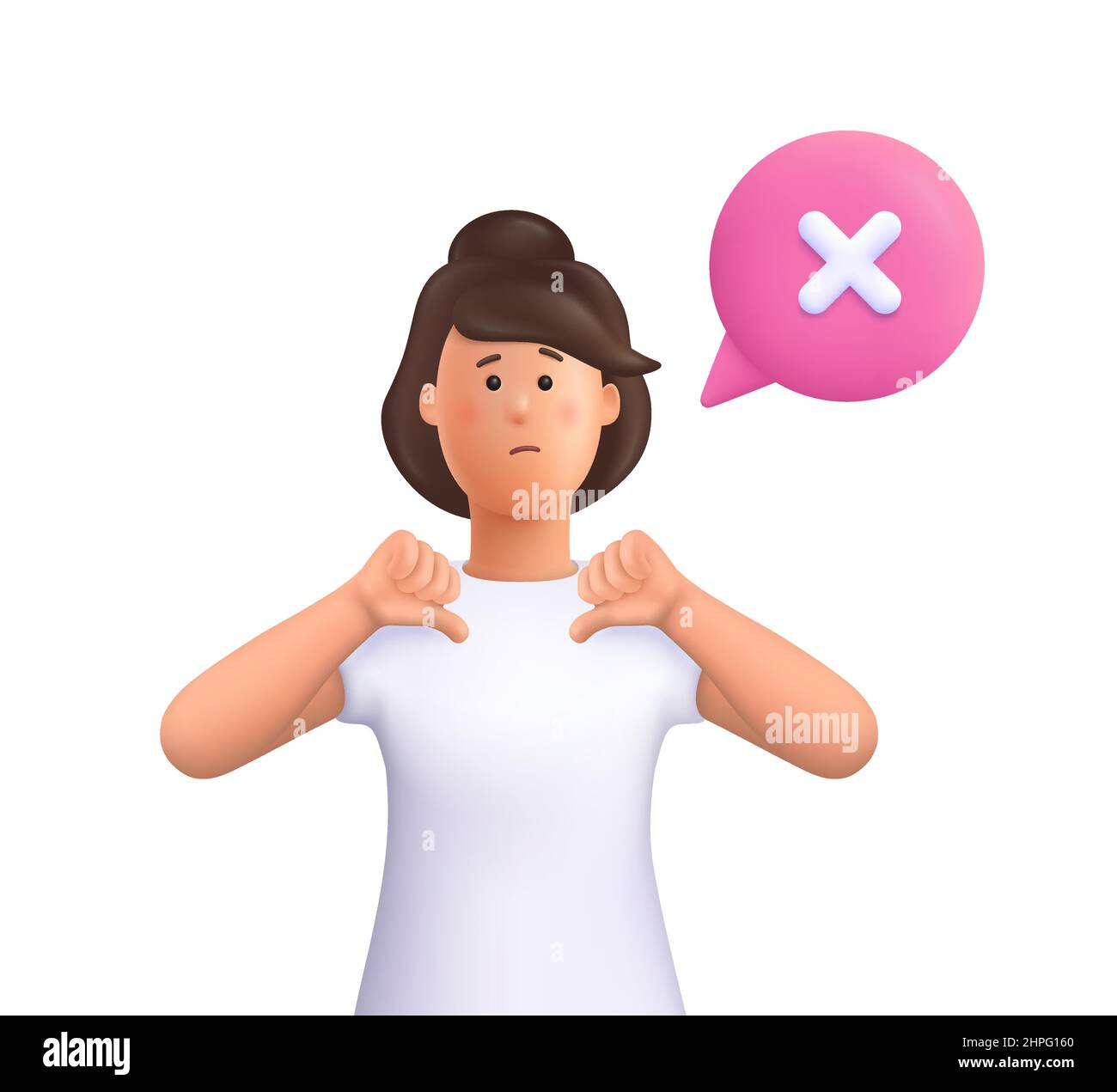 Young smiling woman Jane gesturing with thumb down. Non-verbal ...