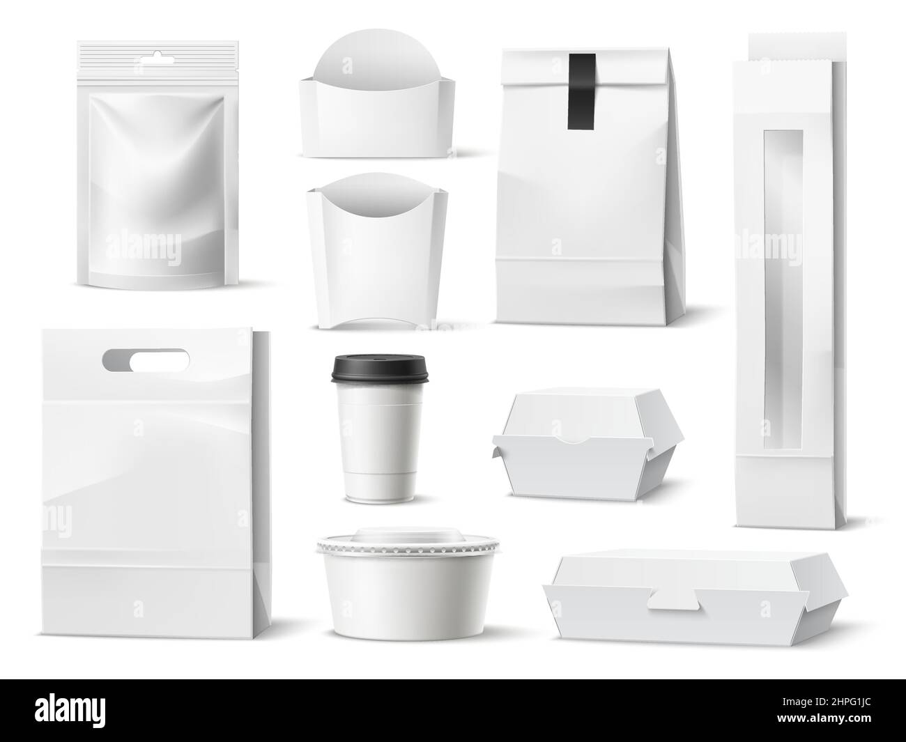 Street food packaging. Realistic paper takeaway containers template ...