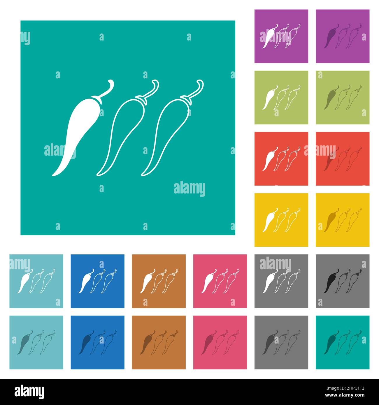 Mild chili pepper level multi colored flat icons on plain square ...