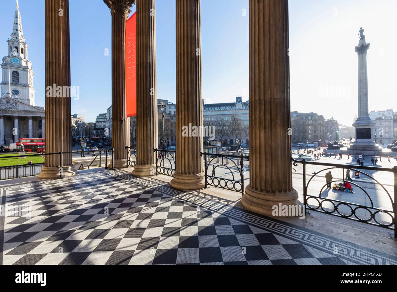 England, London, Trafalgar Square, National Gallery, View of Nelson's ...
