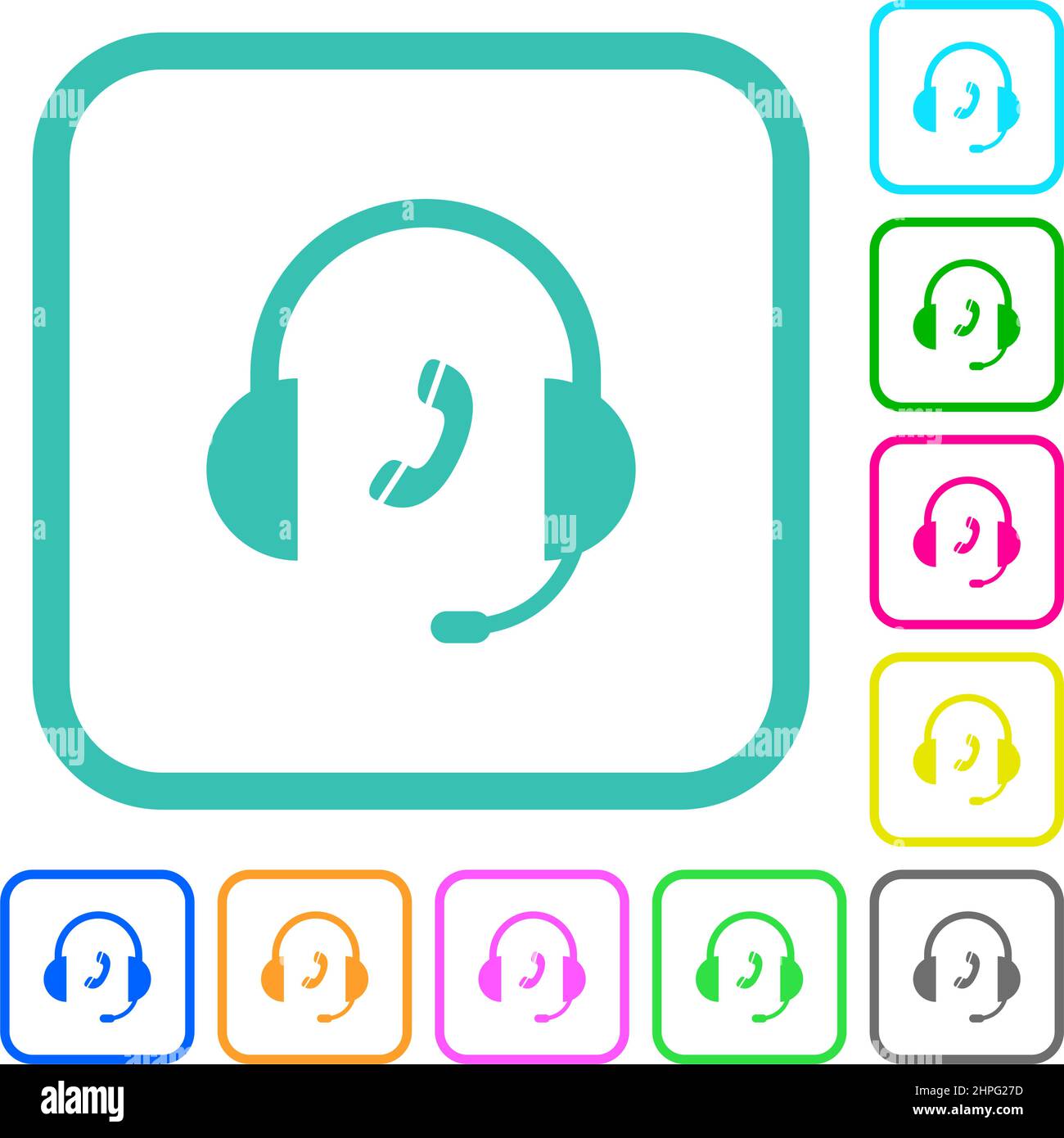 Call customer service vivid colored flat icons in curved borders on ...