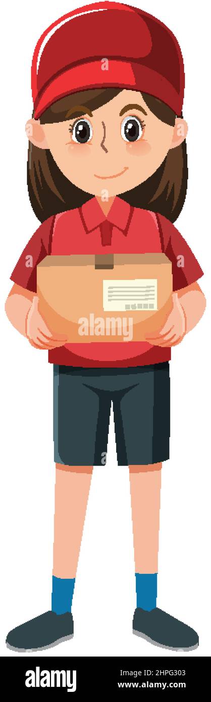 Delivery girl cartoon character on white background illustration Stock ...