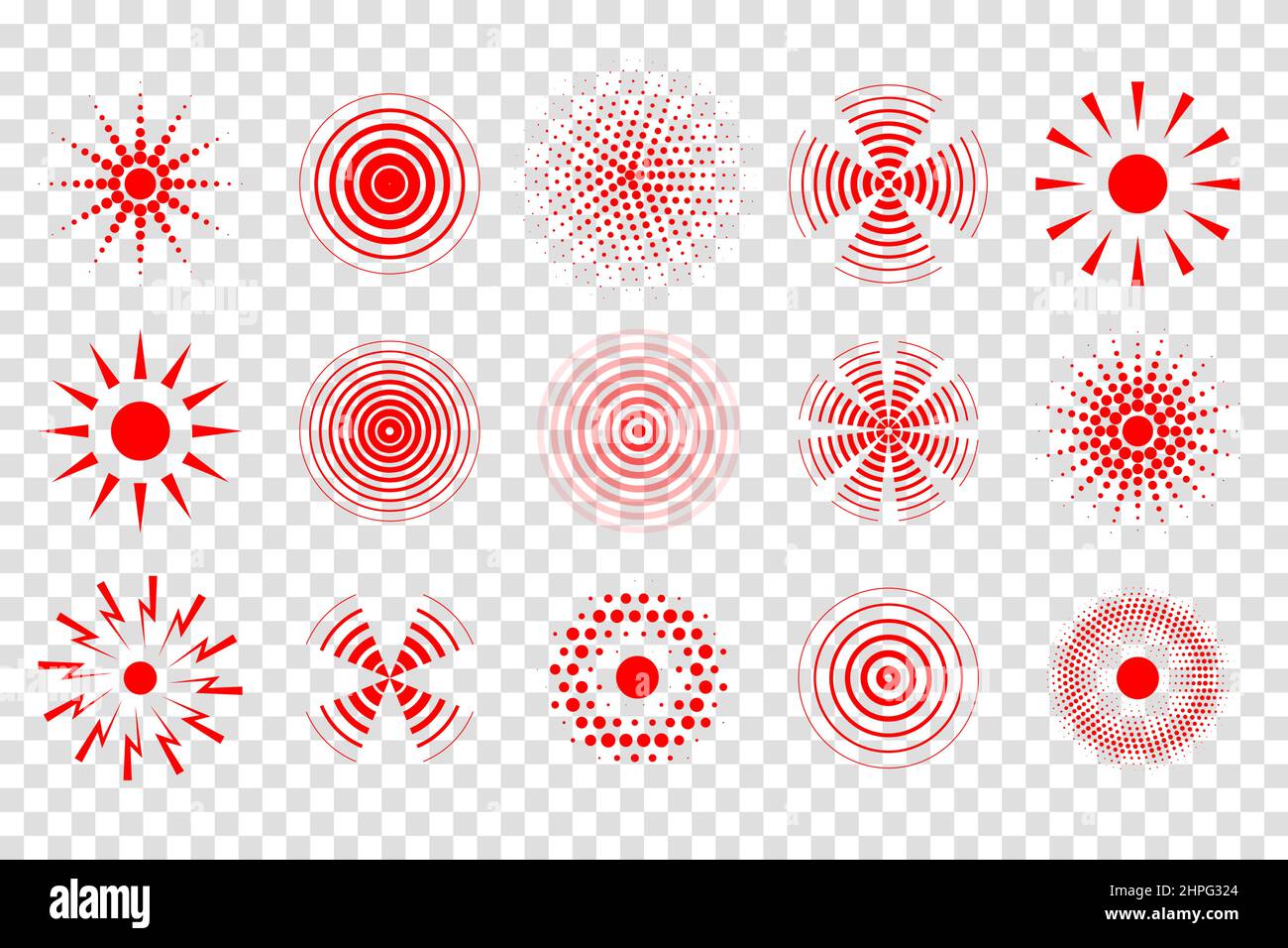 Pain location symbols set. Vector red ache pointing signs isolated on ...