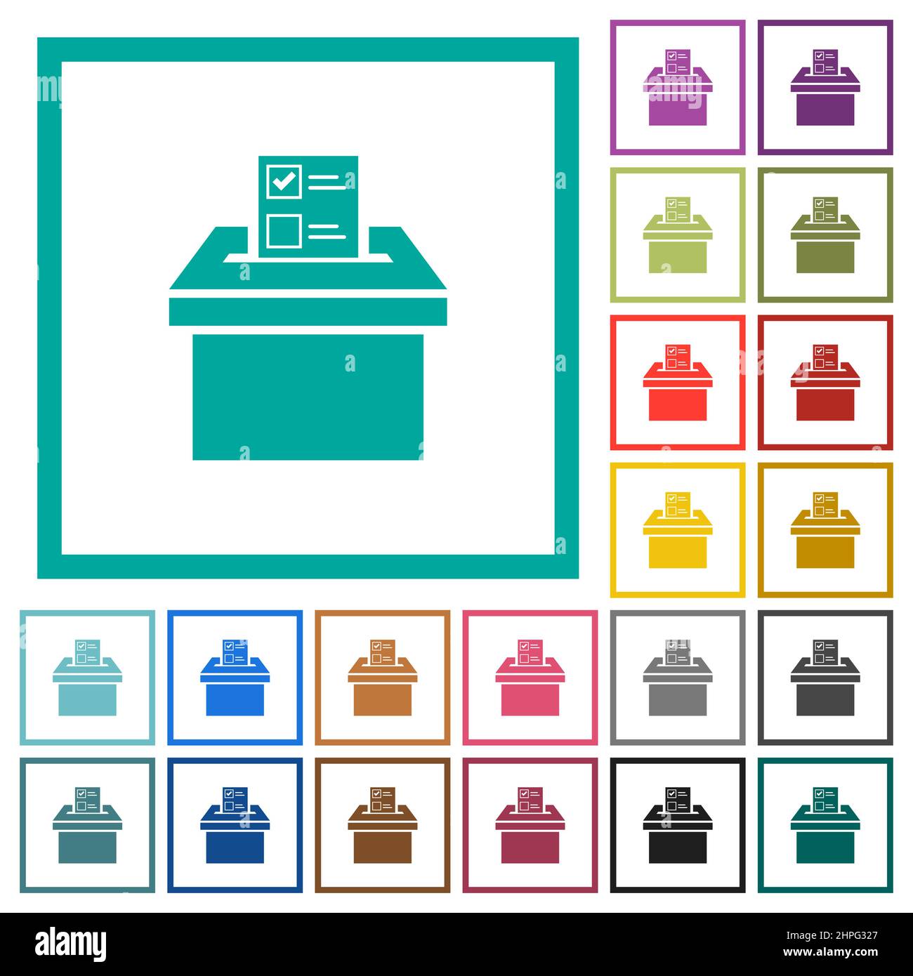 Voting paper and ballot box solid flat color icons with quadrant frames ...