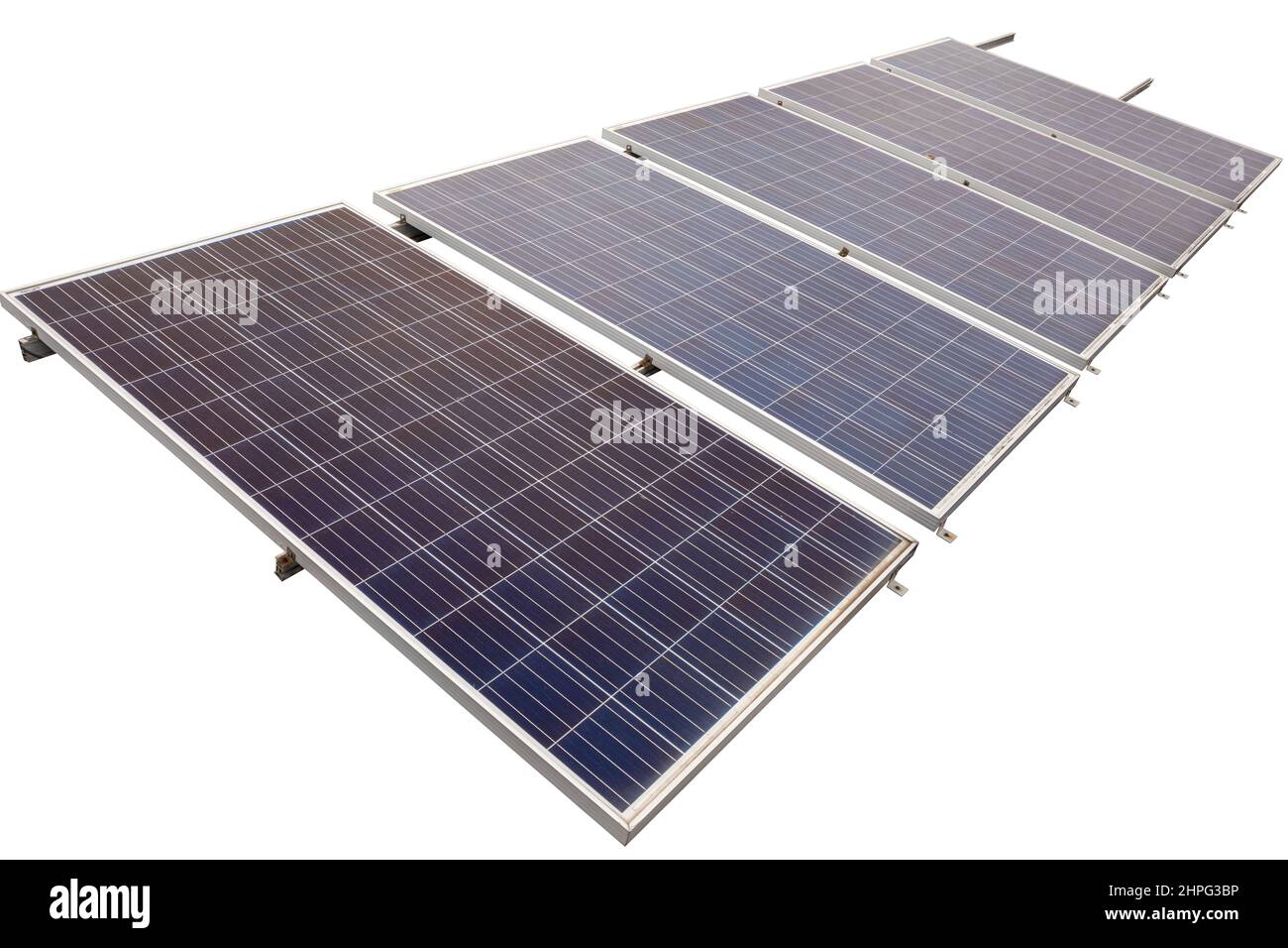 Panel of solar cells generating electricity in solar farm. (Renewable ...