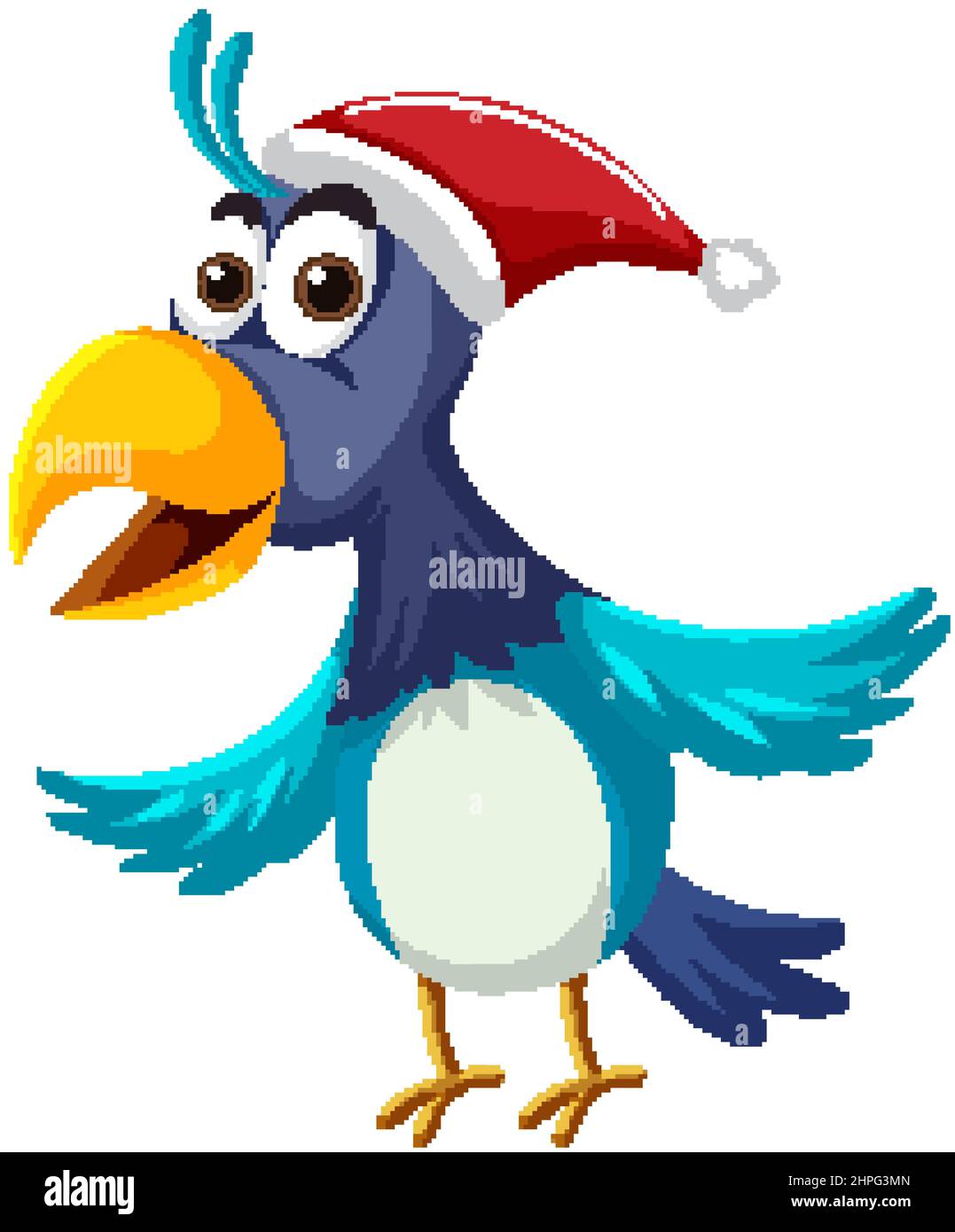 Blue bird wearing christmas hat cartoon character illustration Stock ...