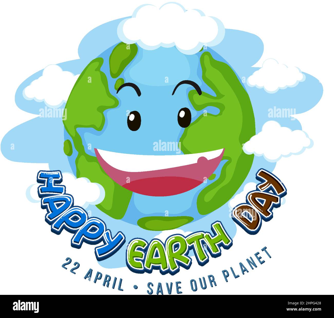 Save planet concept with happy earth day logo and smiley earth ...