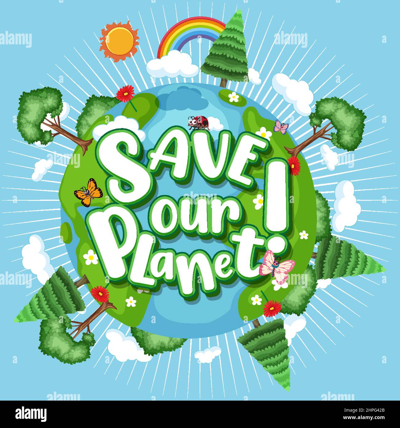 Save our planet on earth globe with trees illustration Stock Vector ...