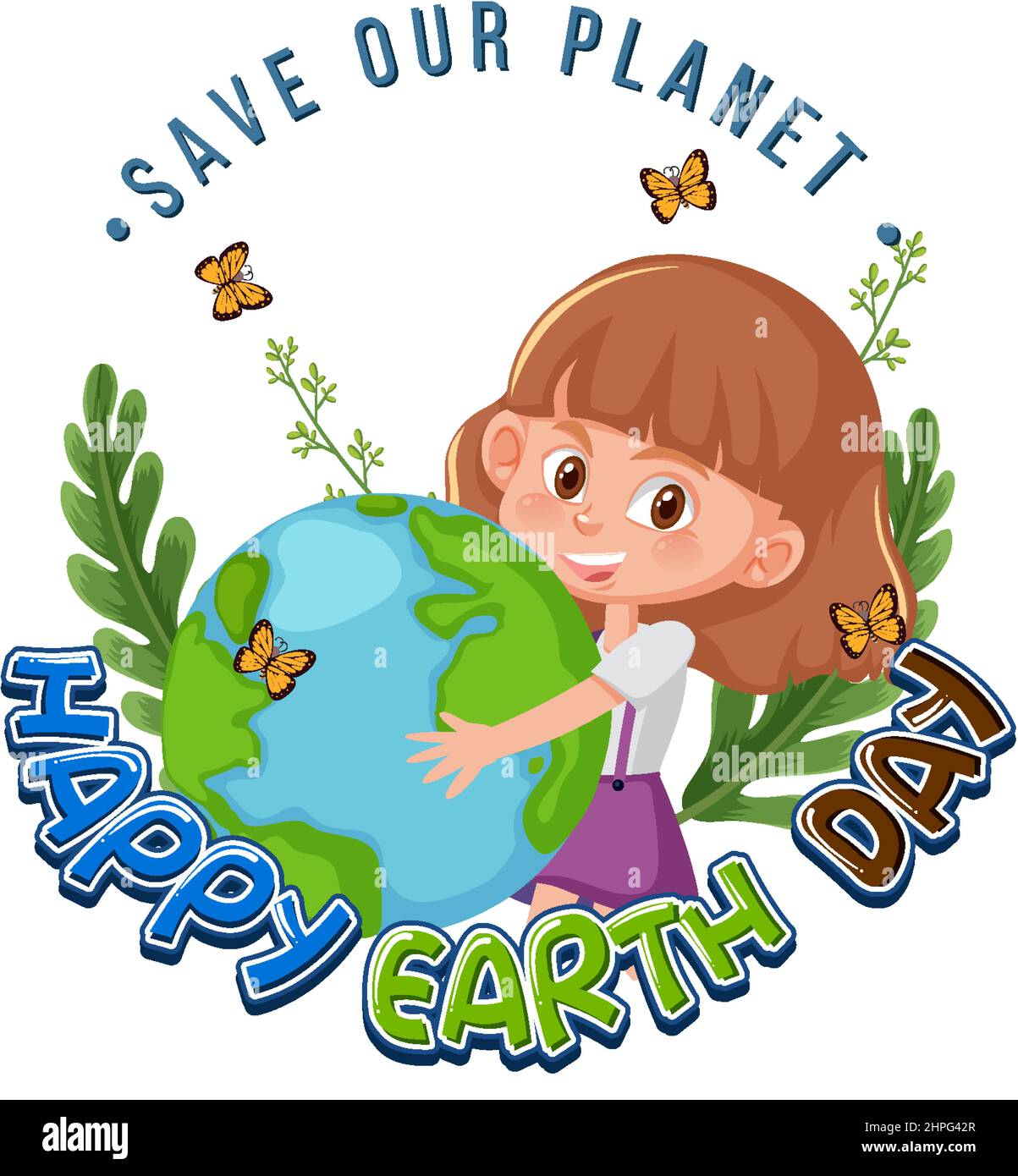 Happy Earth Day banner with a girl holding earth globe illustration ...