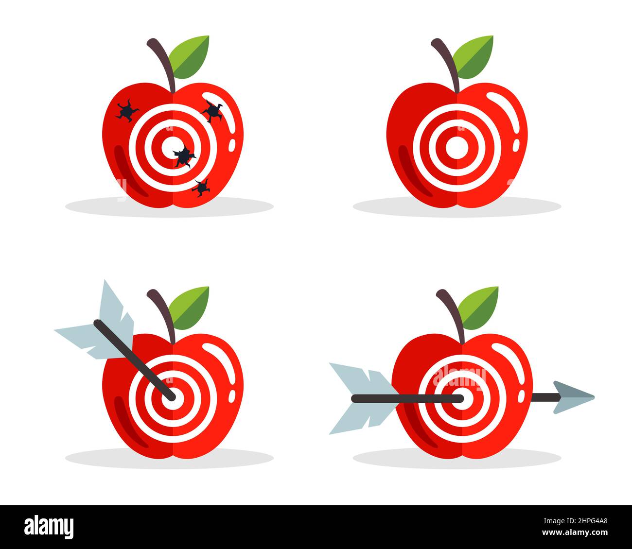 set of apples with a target. shoot right at the target. flat vector ...