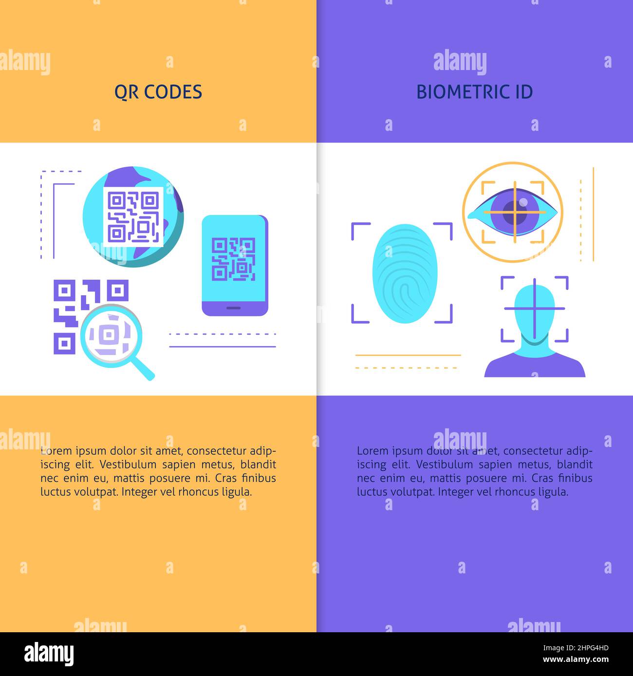 Digital identification concept banners template. Qr codes and biometric ...