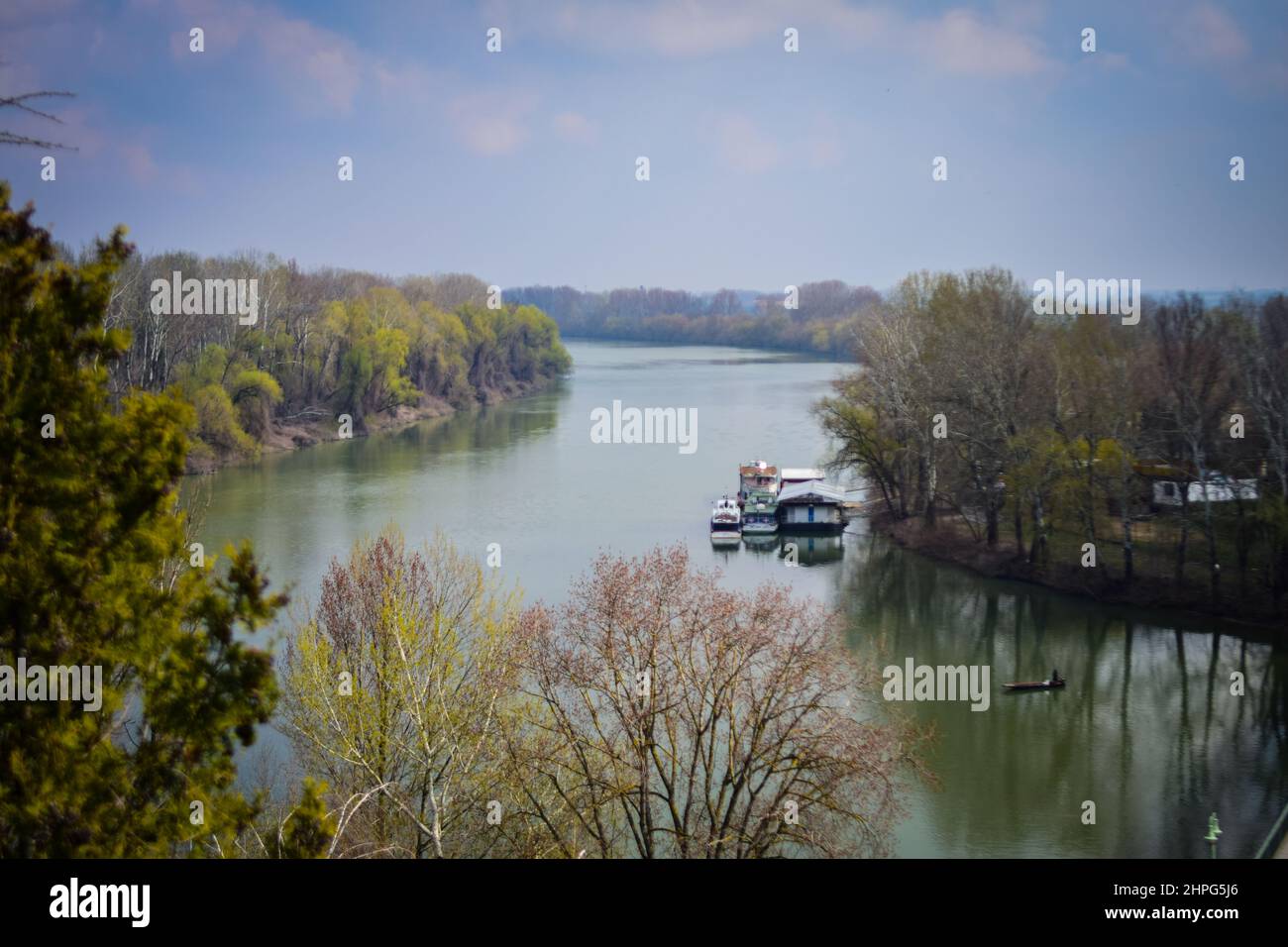 Rural landscape shows where rivers Tisza and Bodrog meet. Tokaj is a ...