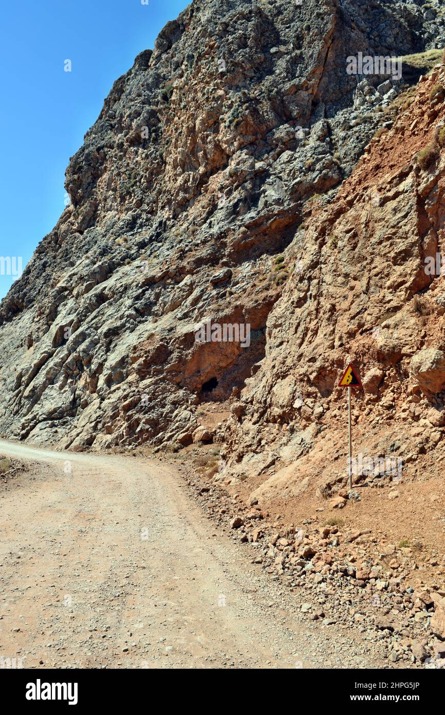 View on the an amazing road to the remote Balos lagoon on Crete island ...