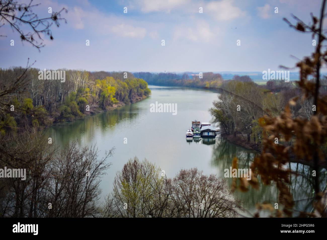 Rural landscape shows where rivers Tisza and Bodrog meet. Tokaj is a ...