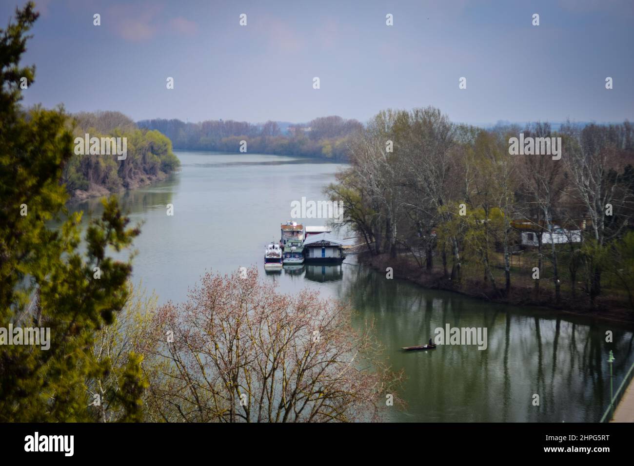 Rural landscape shows where rivers Tisza and Bodrog meet. Tokaj is a ...
