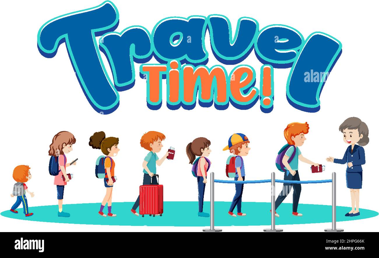 Travel Time typography design with passengers and service staff ...