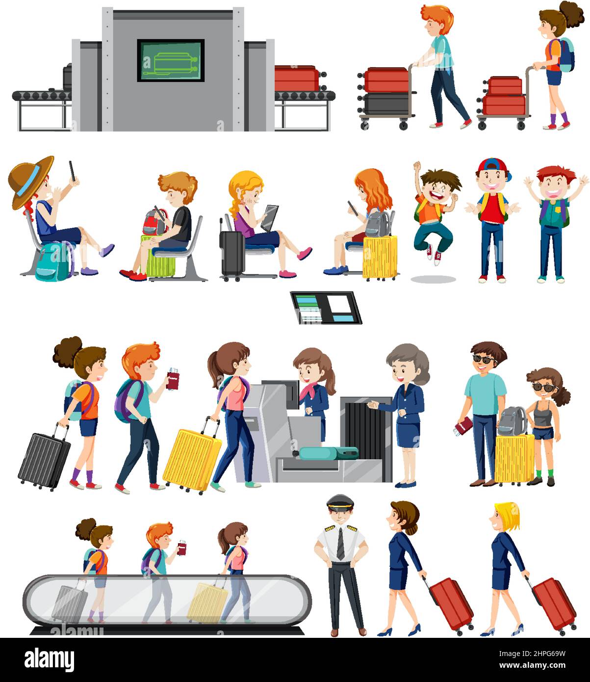 Set of traveling objects and travelers illustration Stock Vector Image ...