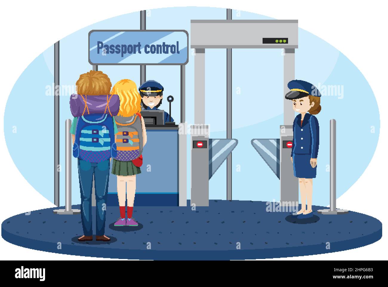Passengers walking through passport control illustration Stock Vector ...