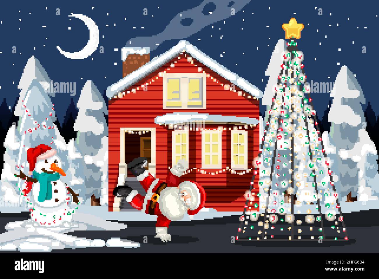 Christmas winter scene with happy children illustration Stock Vector ...