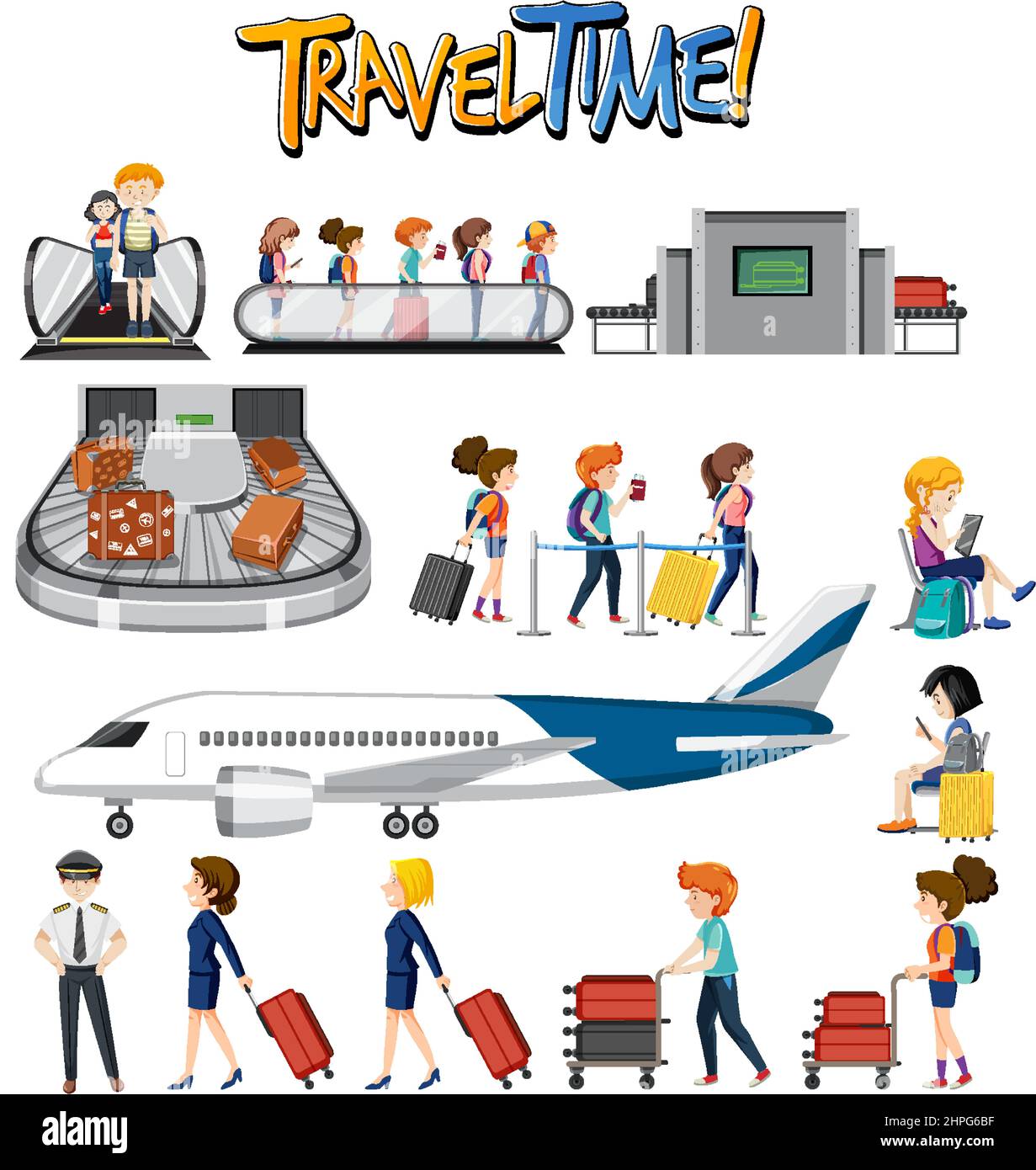 Set of traveling objects and travelers illustration Stock Vector Image ...