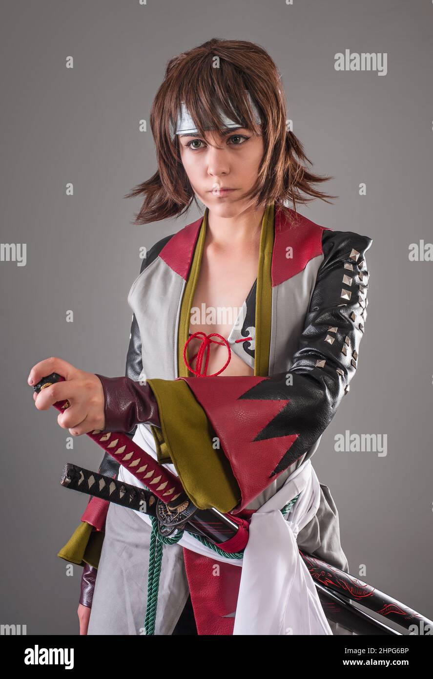 Japanese samurai with katana sword. Studio shoot. Isolated Stock Photo ...