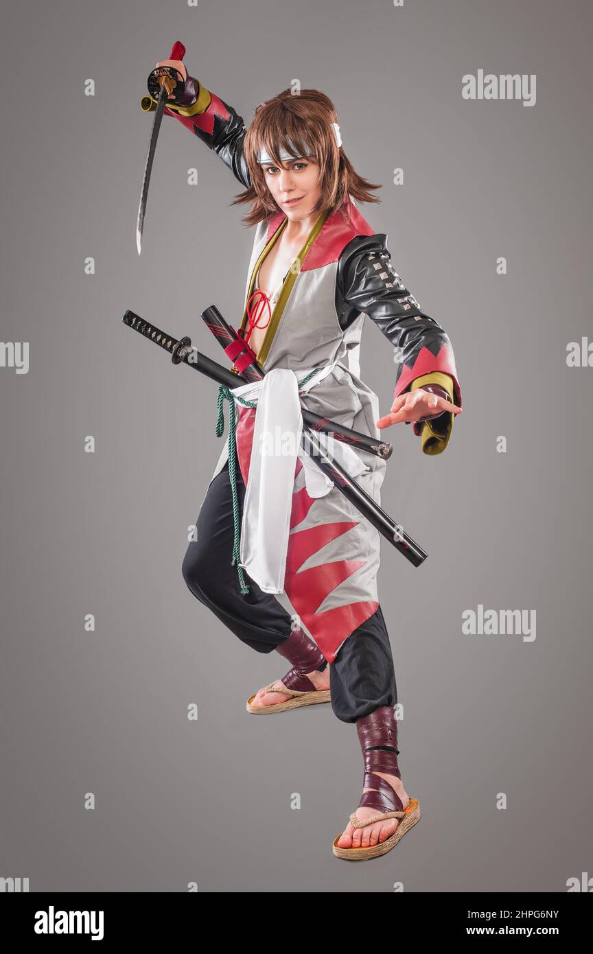 Japanese samurai with katana sword. Studio shoot. Isolated Stock Photo ...