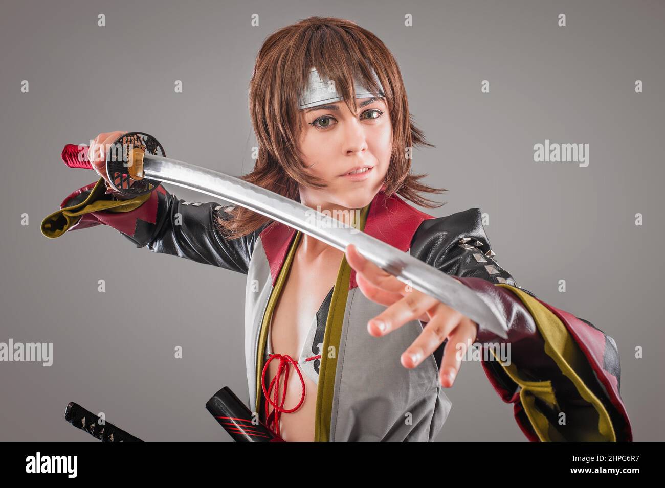 Japanese samurai with katana sword. Studio shoot. Isolated Stock Photo ...
