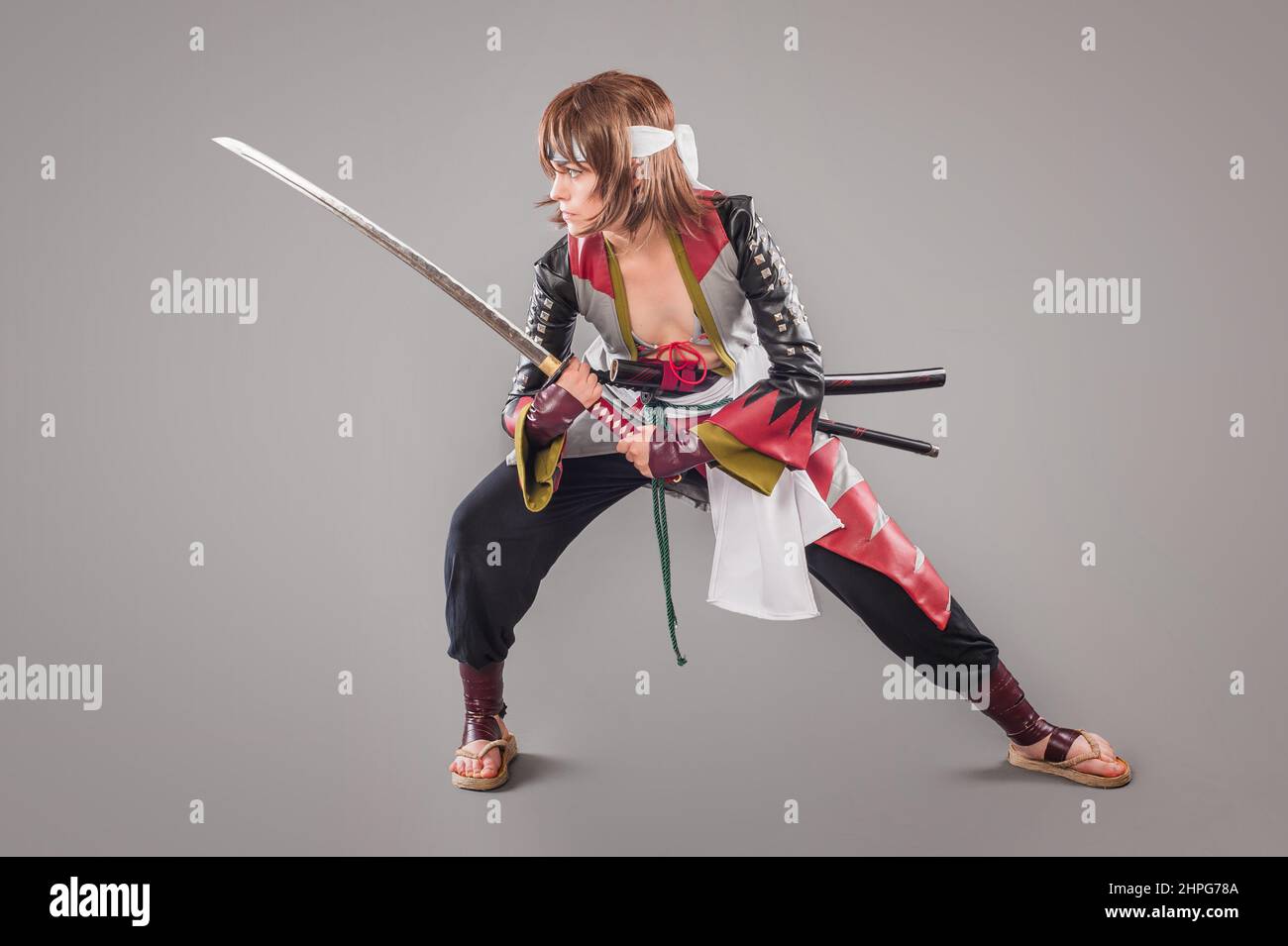 Japanese samurai with katana sword. Studio shoot. Isolated Stock Photo ...