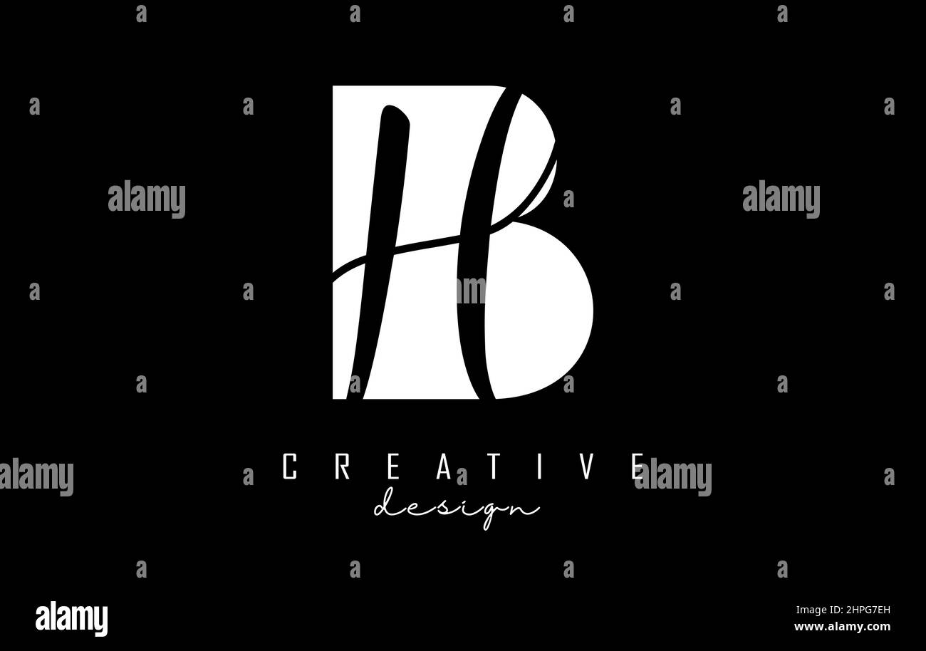 Black and white BH Letters logo with negative space. Letters B and H ...