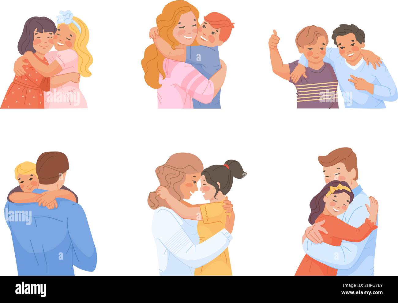 Children warm hugging. Parent hug kid, family embrace child, kids ...