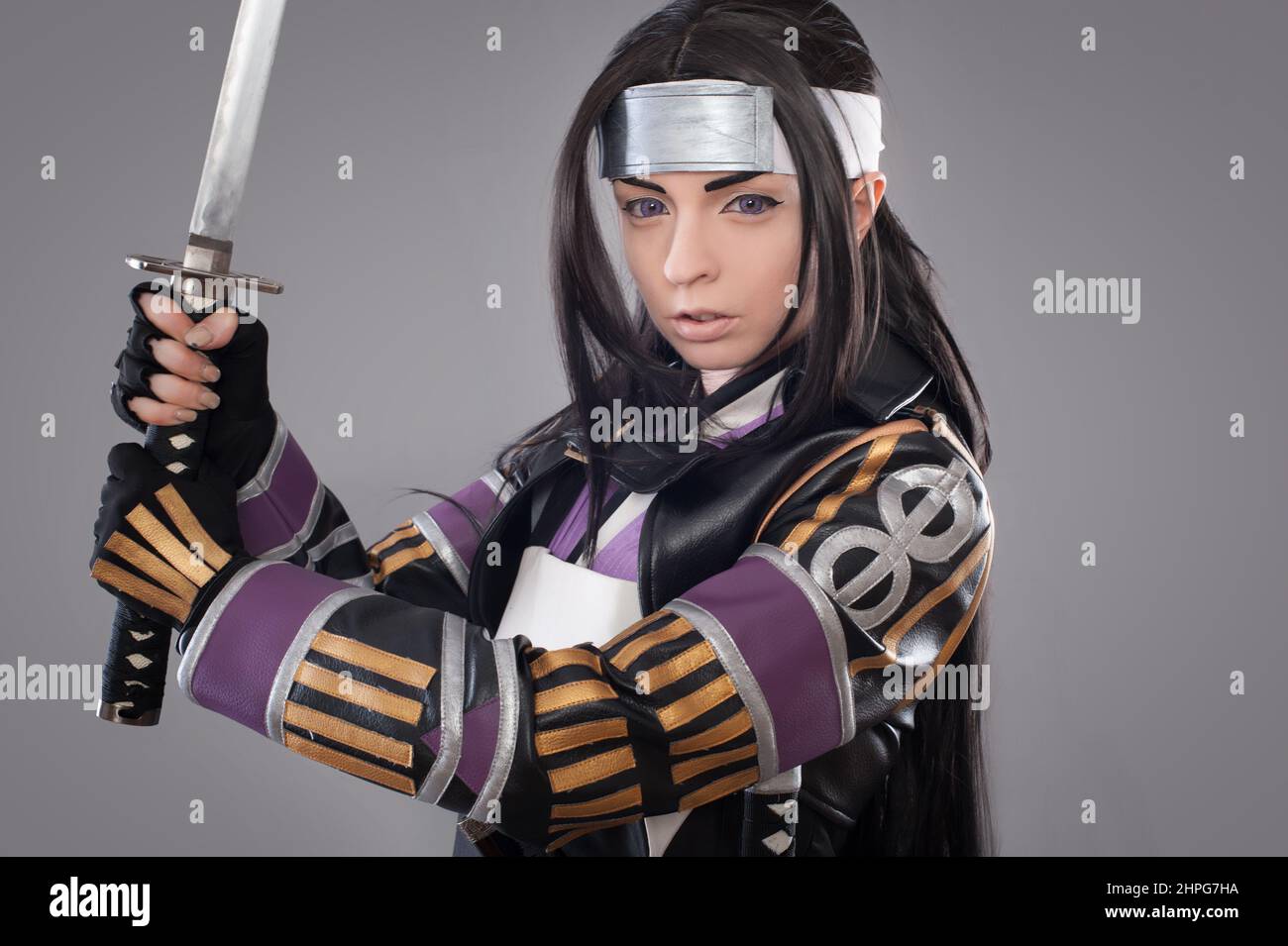 Japanese samurai with katana sword. Studio shoot. Isolated Stock Photo ...