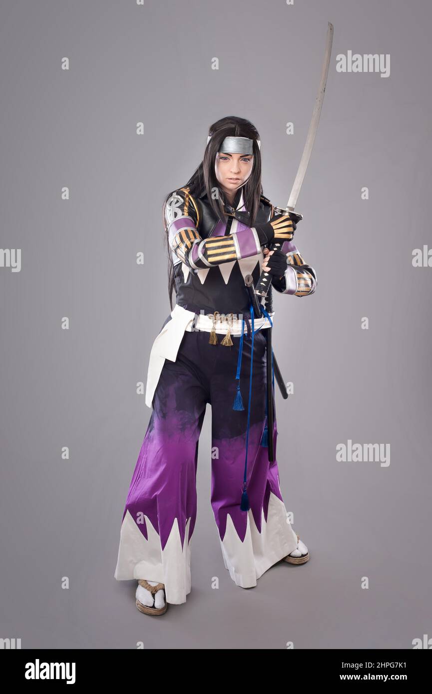 Japanese samurai with katana sword. Studio shoot. Isolated Stock Photo ...