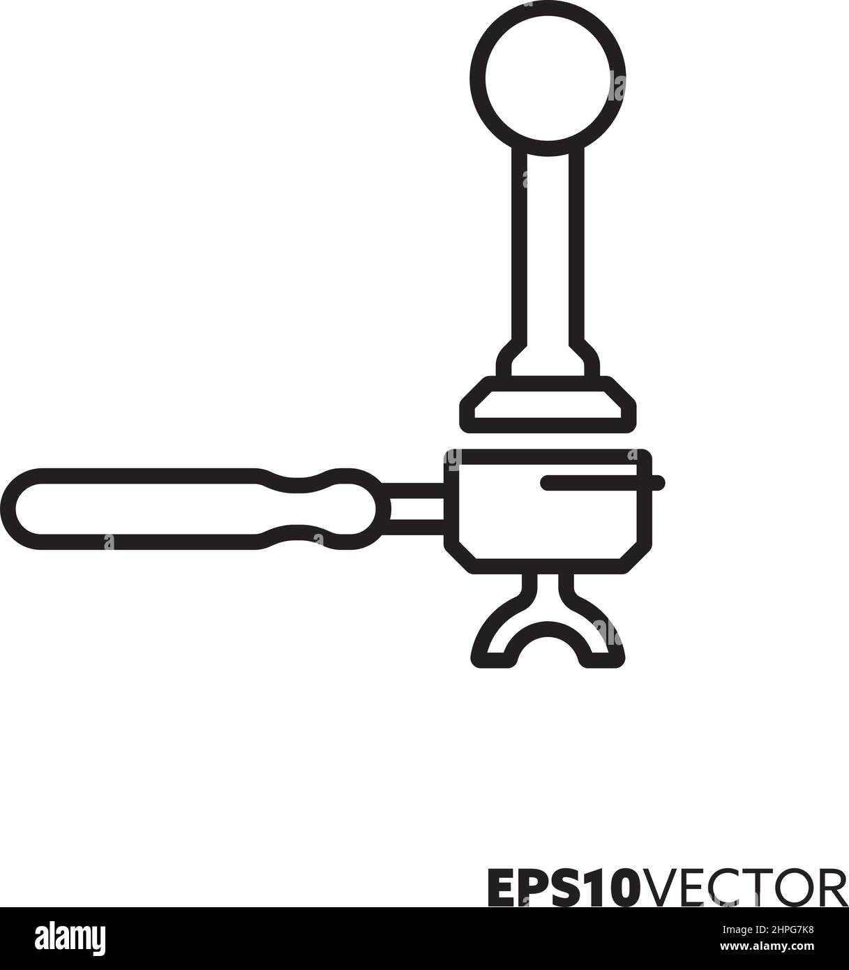 Coffee machine filter holder and tamper line icon. Outline symbol of ...