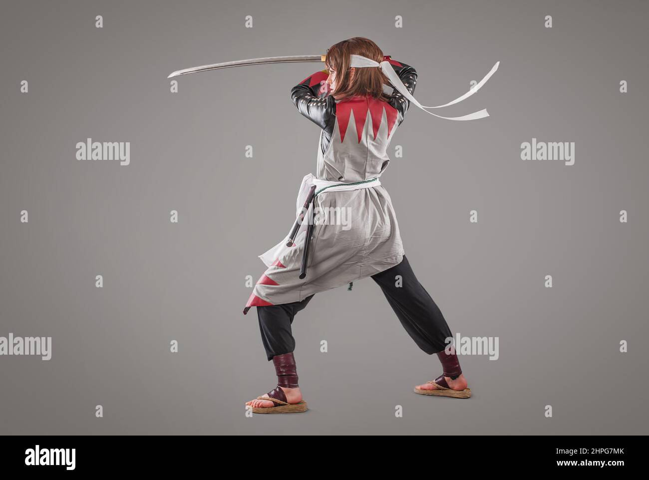 Japanese samurai with katana sword. Studio shoot. Isolated Stock Photo ...