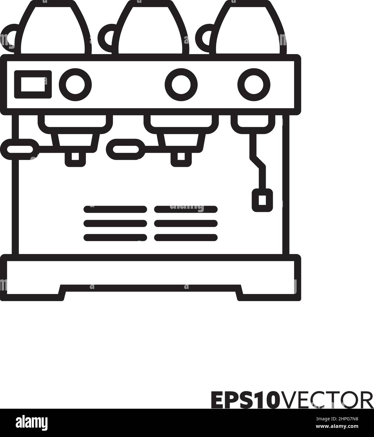 Professional bar espresso coffee machine line icon. Outline symbol of barista equipment and hott ...