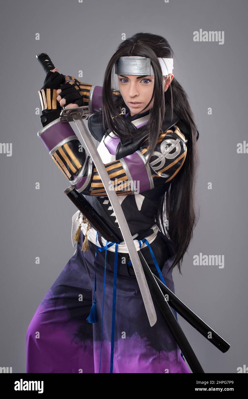 Japanese samurai with katana sword. Studio shoot. Isolated Stock Photo ...