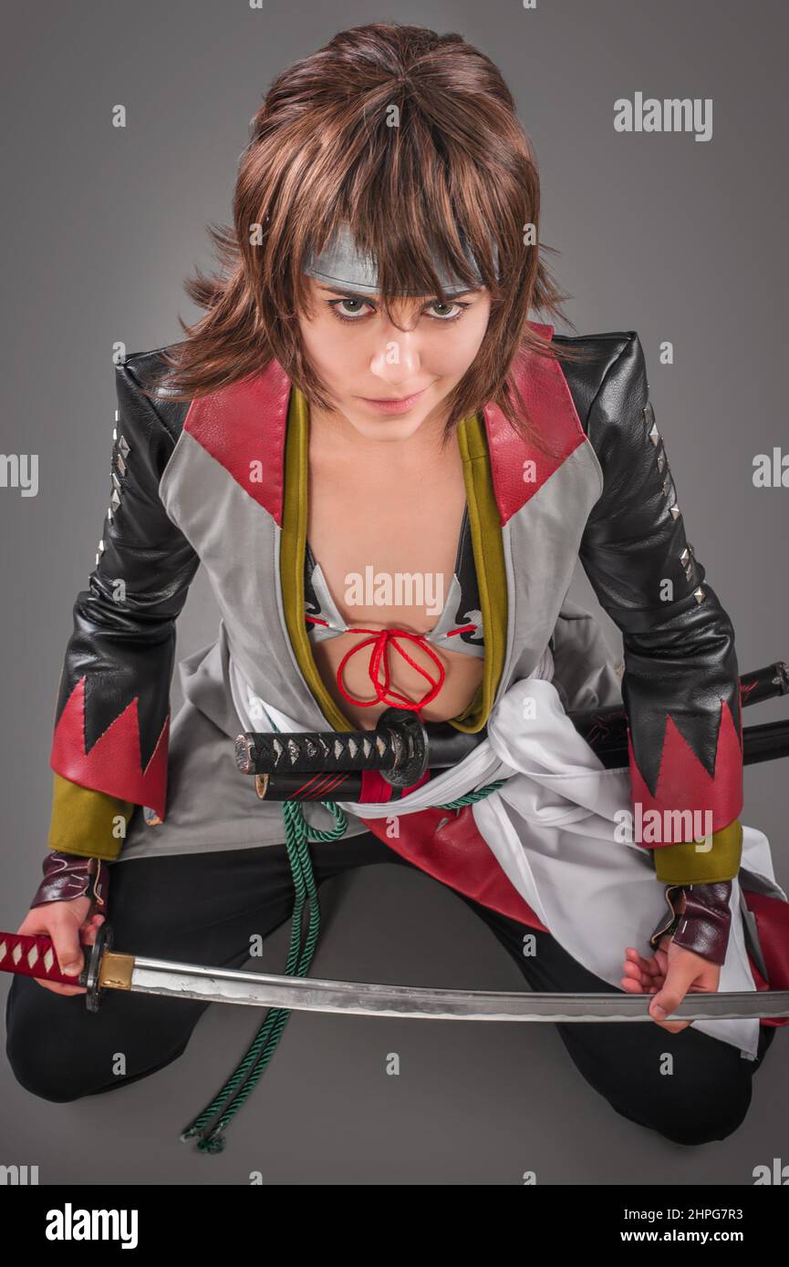 Japanese samurai with katana sword. Studio shoot. Isolated Stock Photo ...