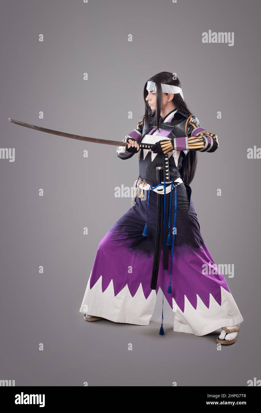 Japanese samurai with katana sword. Studio shoot. Isolated Stock Photo ...
