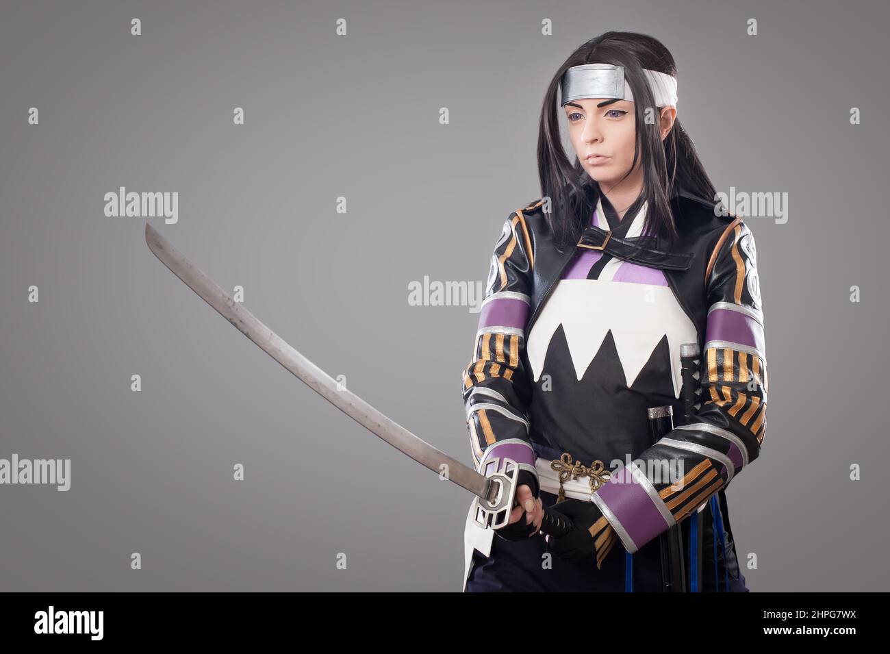 Japanese samurai with katana sword. Studio shoot. Isolated Stock Photo ...