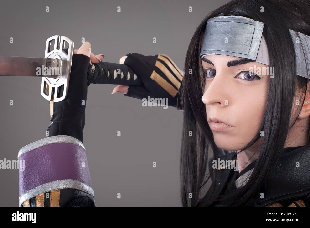 Japanese samurai with katana sword. Studio shoot. Isolated Stock Photo ...