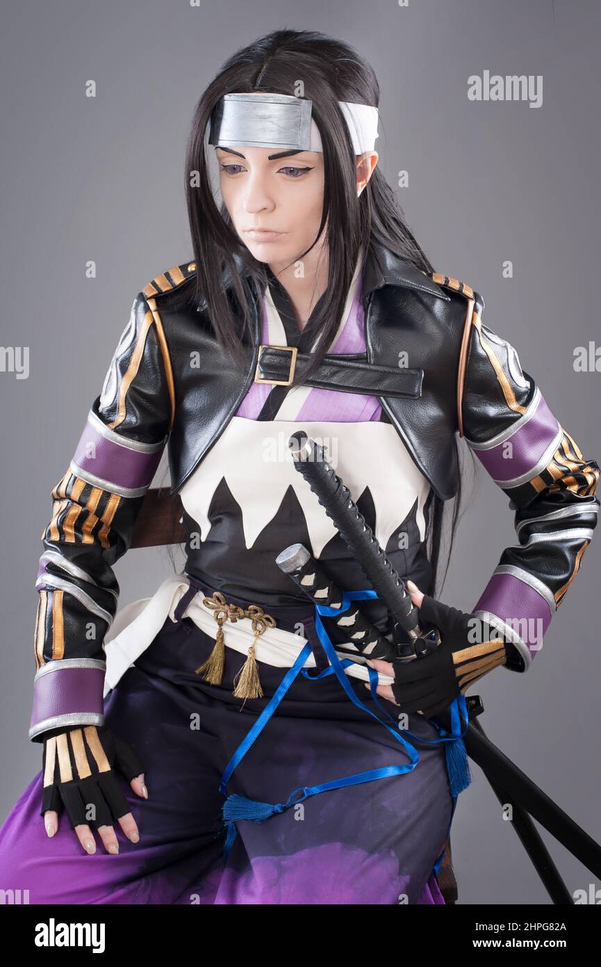 Japanese samurai with katana sword. Studio shoot. Isolated Stock Photo ...