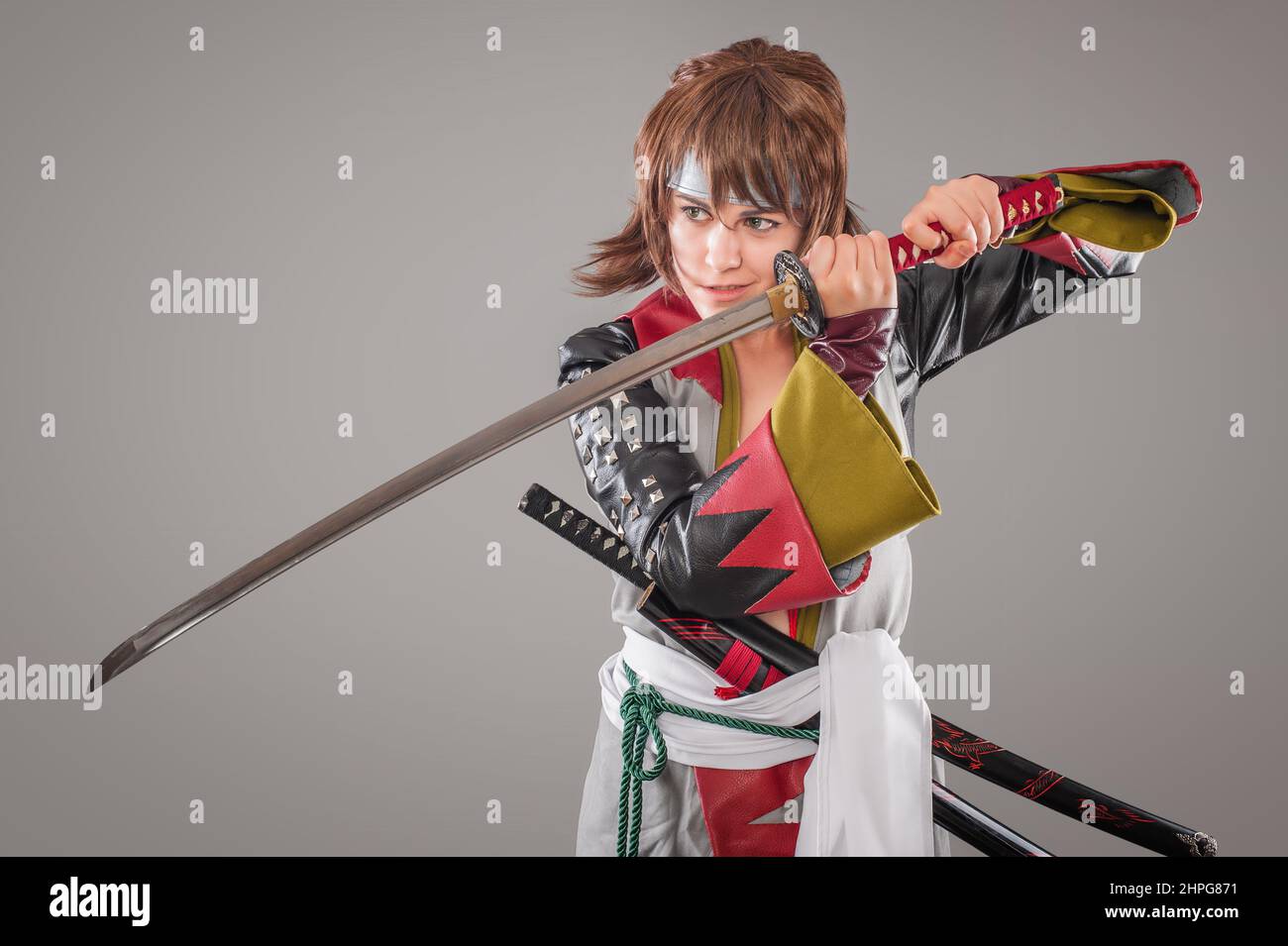 Japanese samurai with katana sword. Studio shoot. Isolated Stock Photo ...