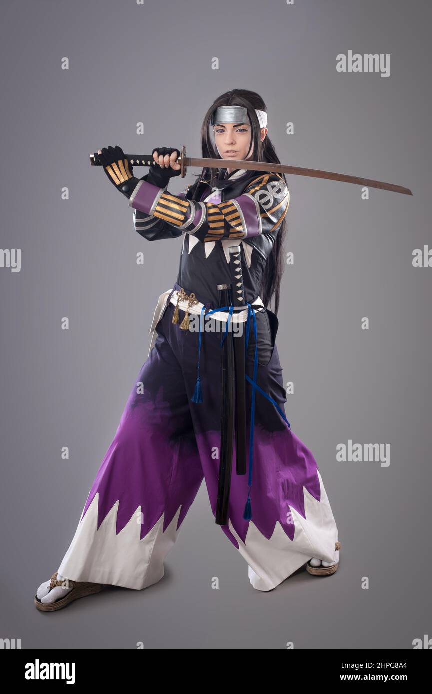 Japanese samurai with katana sword. Studio shoot. Isolated Stock Photo ...