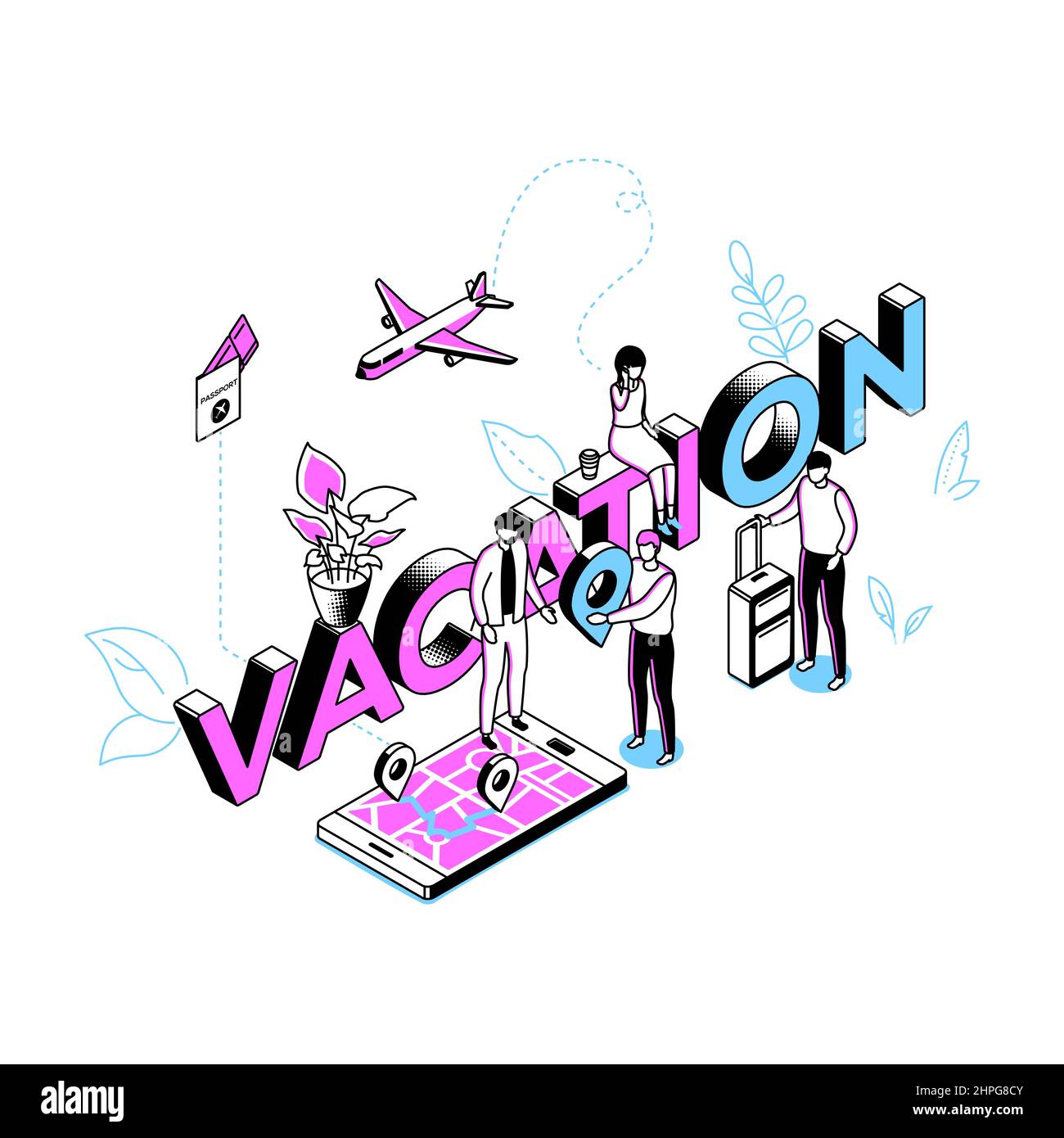 Vacation and travel - modern line isometry design style illustration ...