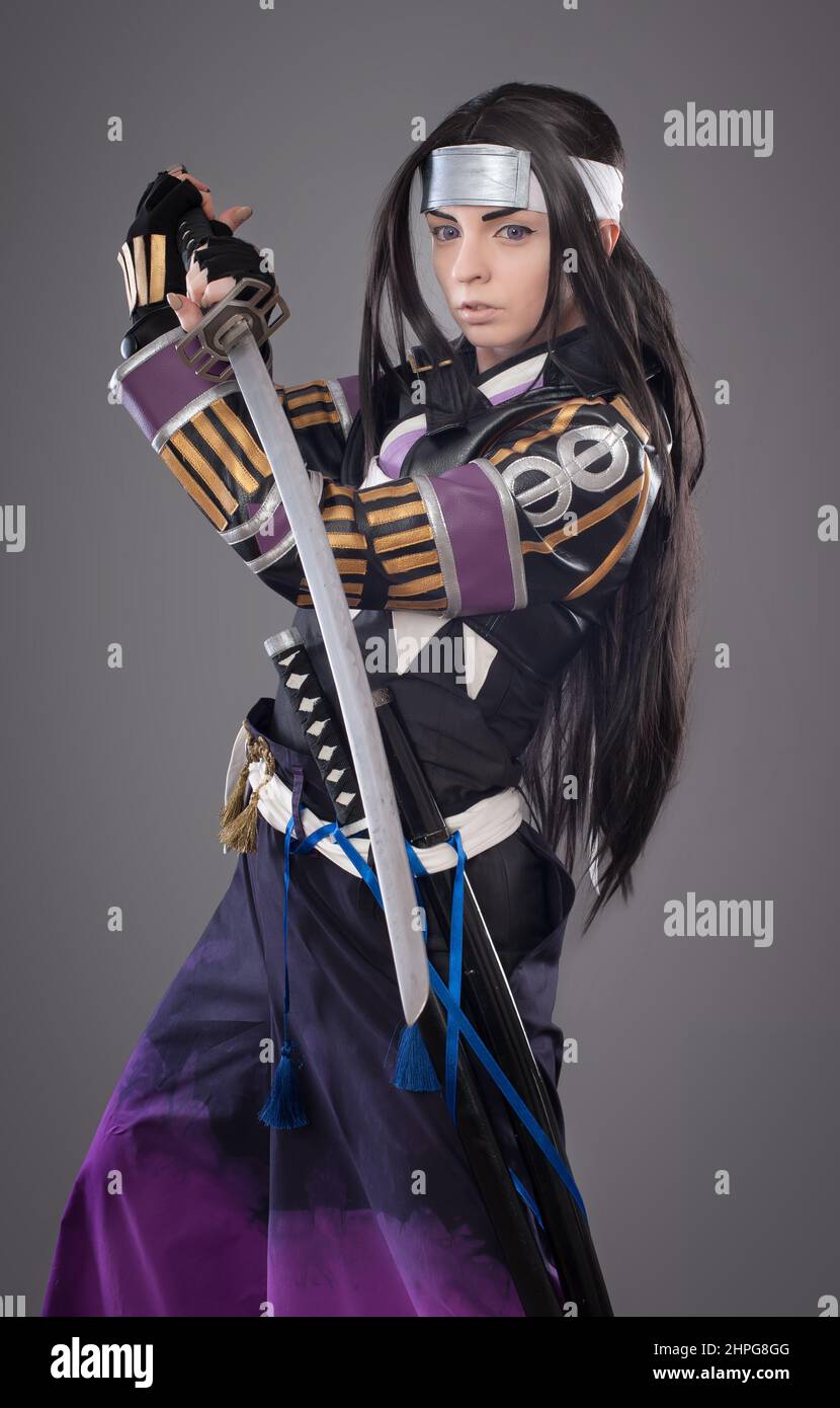 Japanese samurai with katana sword. Studio shoot. Isolated Stock Photo ...