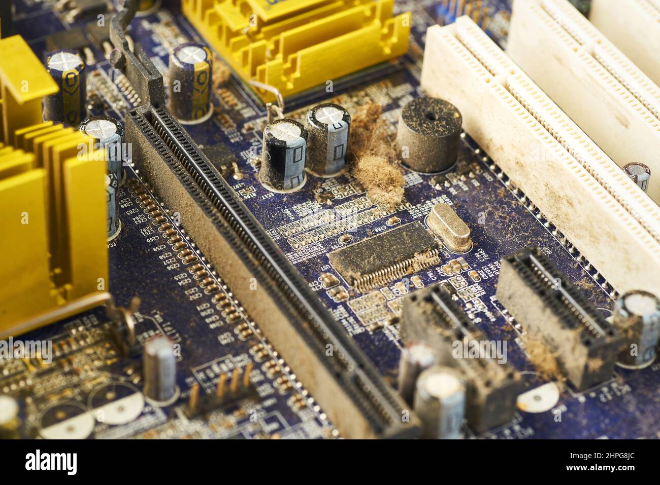 Old computer system unit with spider web and dust inside Stock Photo ...