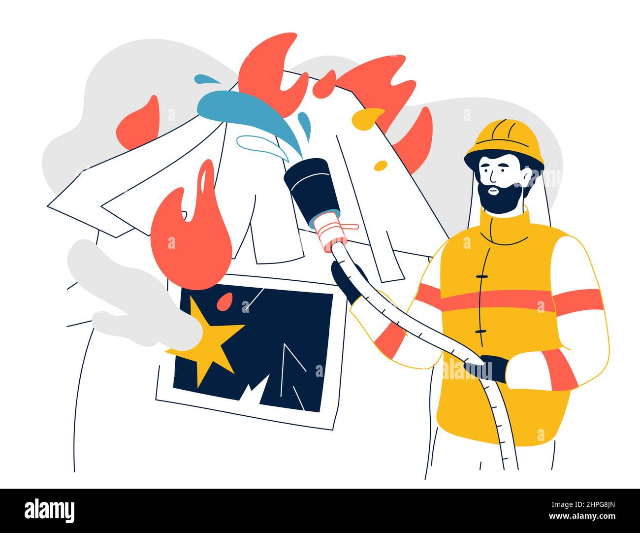 Firefighter at work - modern flat design style illustration with line ...