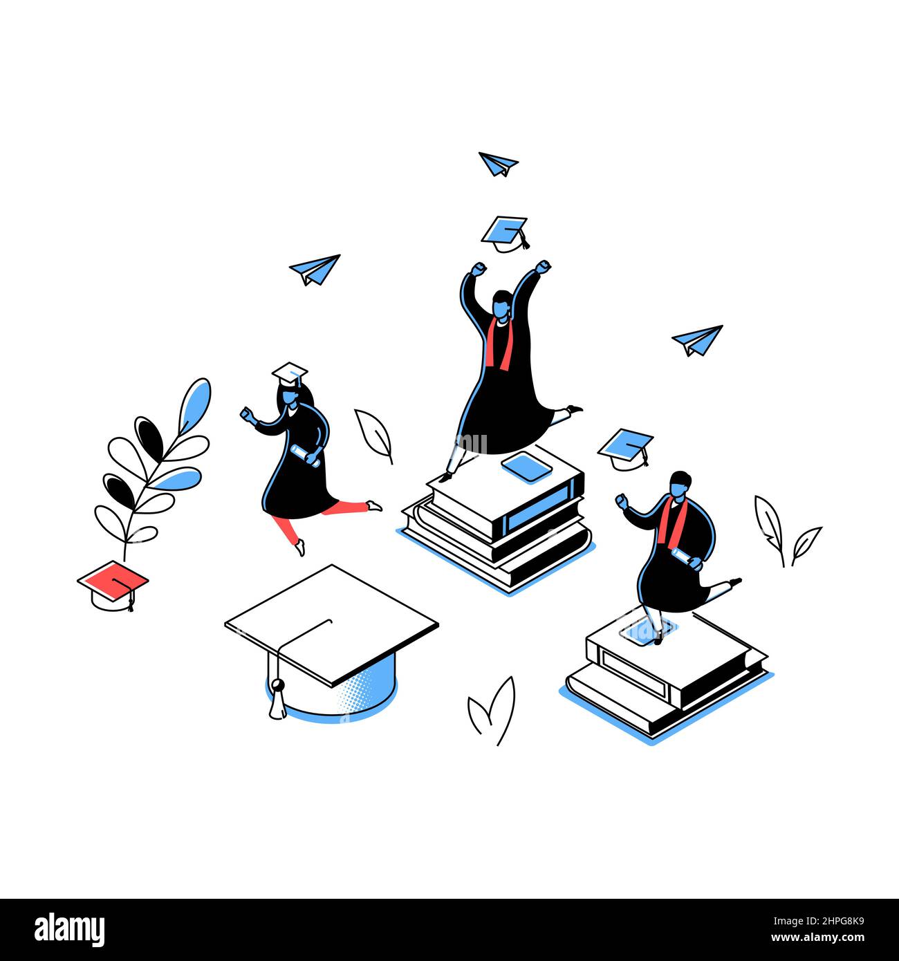 Graduation concept - modern line isometry design style illustration ...