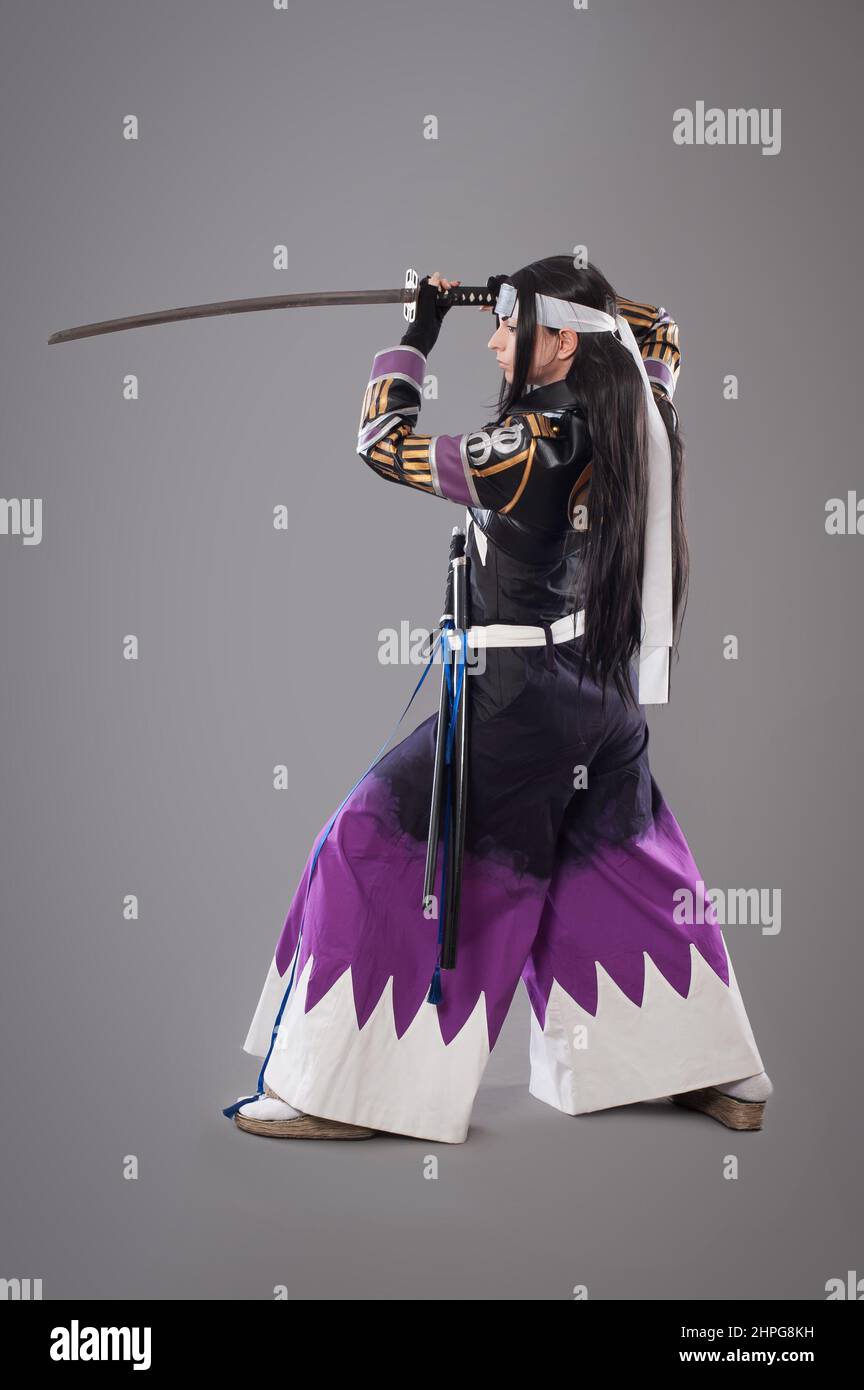 Japanese samurai with katana sword. Studio shoot. Isolated Stock Photo ...