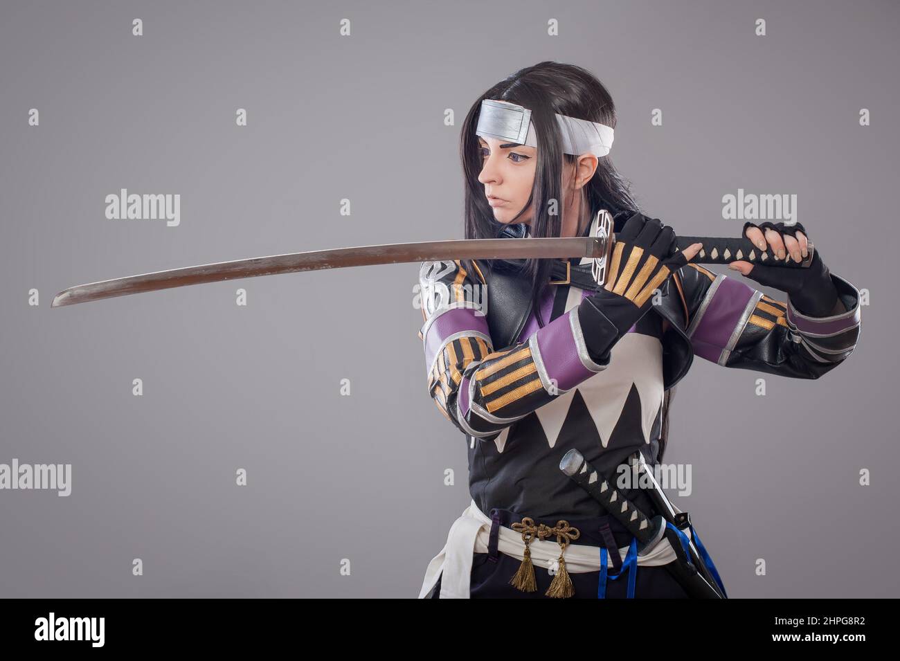 Japanese samurai with katana sword. Studio shoot. Isolated Stock Photo ...